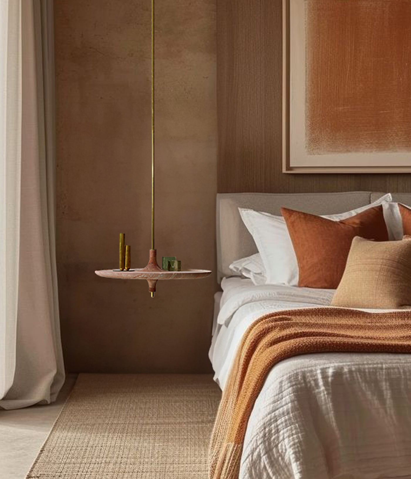 Red Travertine hanging table standard brass rod - TOUPY | Mademoiselle Jo